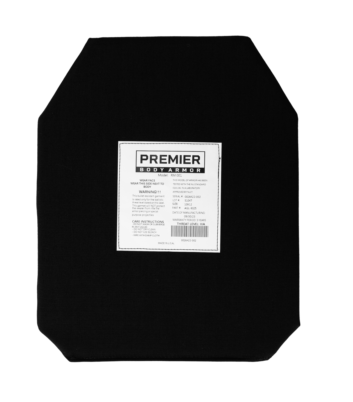AGILE 10x12 Level IIIA Soft Armor Insert
